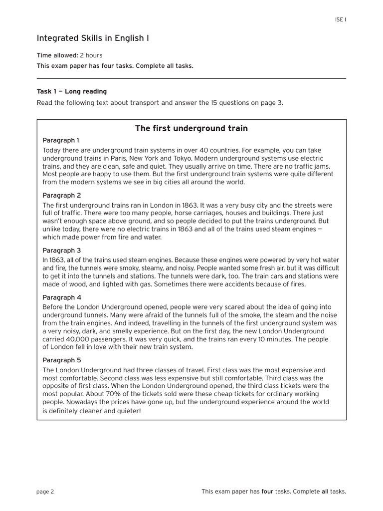 ISE I Sample Paper 2 (With Answers) | PDF | Train | River