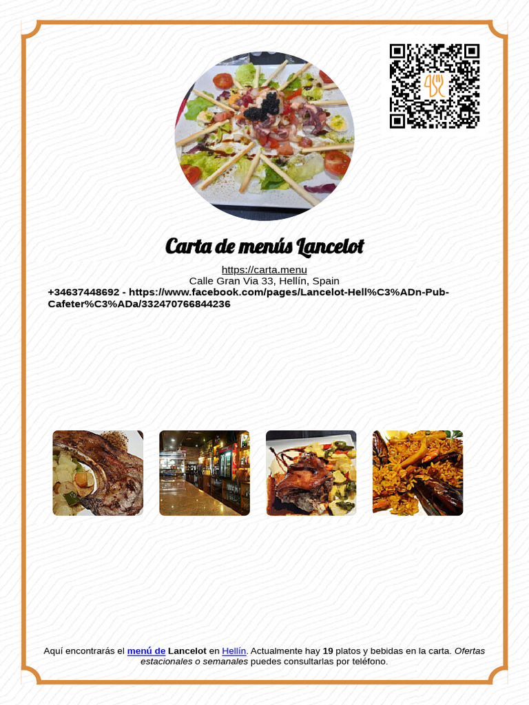 Menú del Restaurante Lancelot en Hellín | PDF