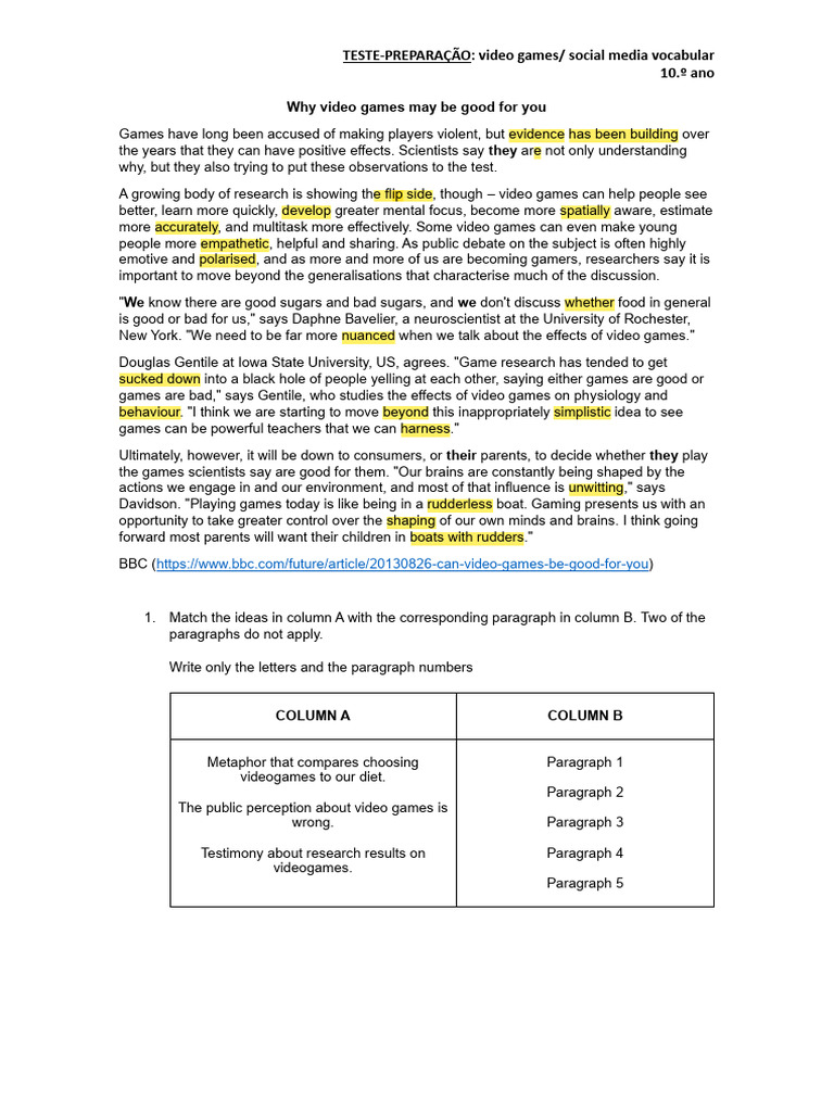 Benefits of Video Games Explained | PDF | Adolescence | Video Games