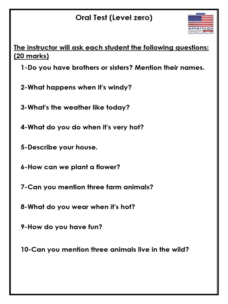 Beginner English Oral Test | PDF