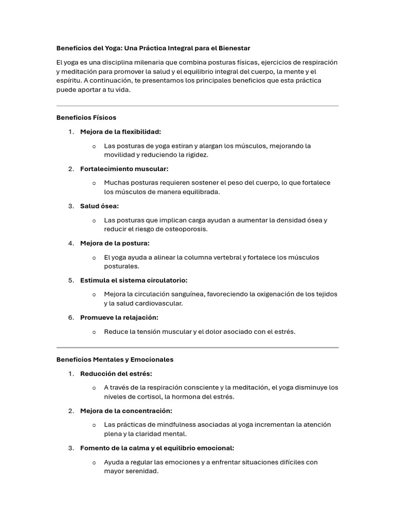 Beneficios Del Yoga | PDF | Yoga | Meditación