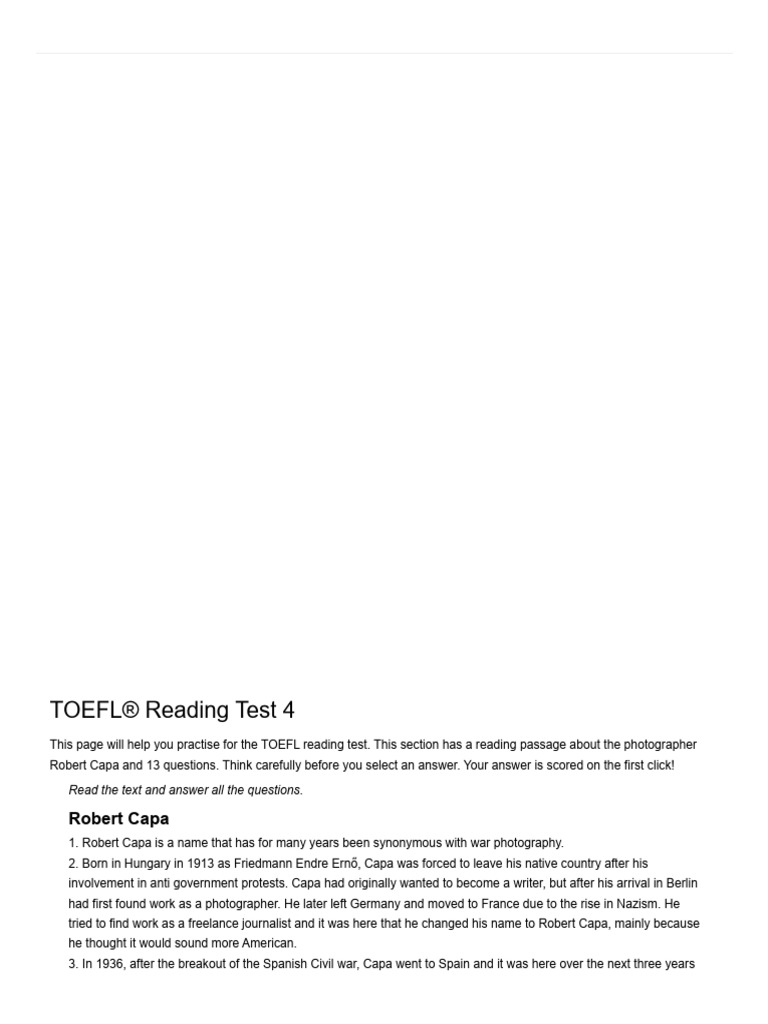 TOEFL® Reading Test 4 - Free Practice Exercises From Exam English | PDF