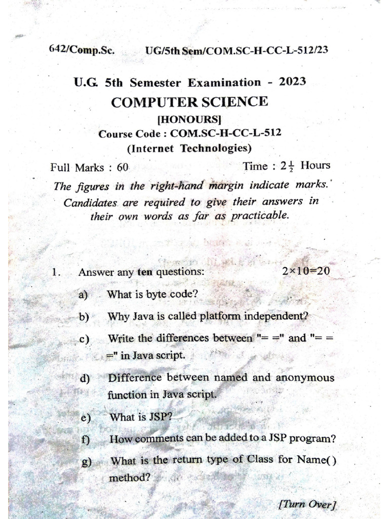 Internet Technologies 2023 (5th sem) | PDF | Java Script | Software