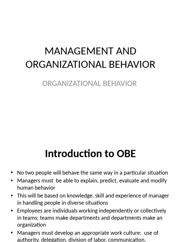 MANAGEMENT AND ORGANIZATIONAL BEHAVIOUR in Business at MCA | PDF ...