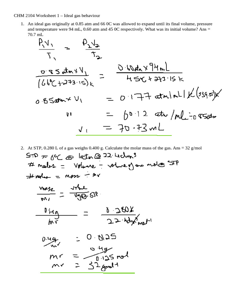 Chemistry Ideal Gas Exercises | PDF | Gases | Atmosphere Of Earth
