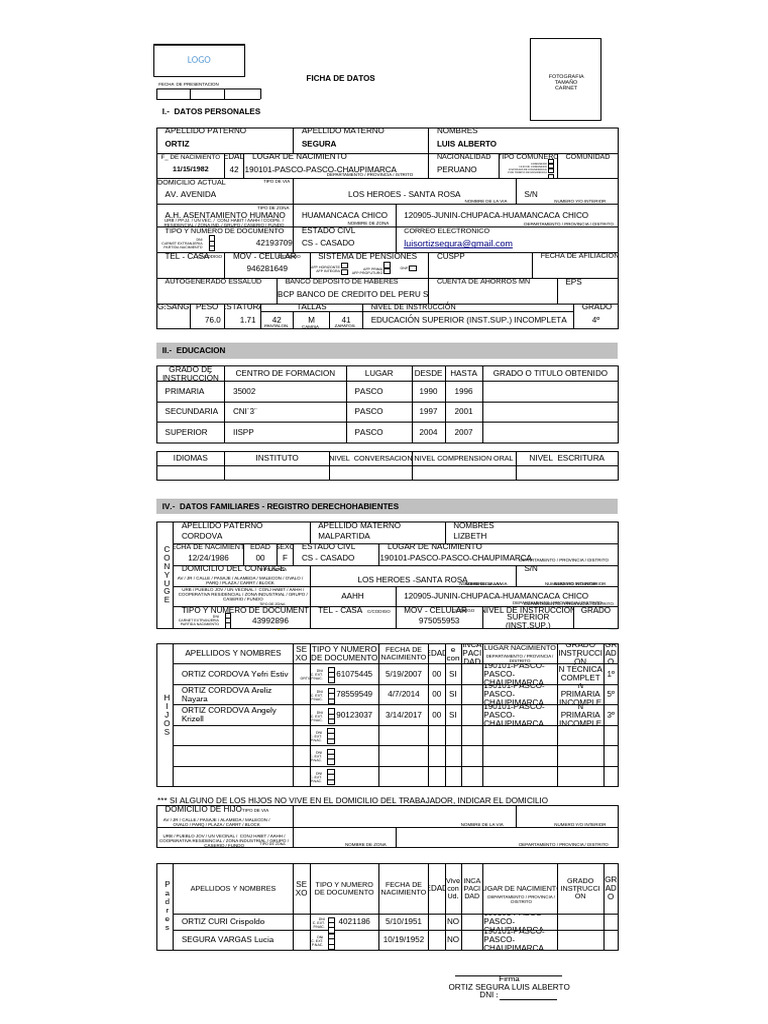 Anexo N°5 Formato de Datos de Afiliación Personal Contratista | PDF