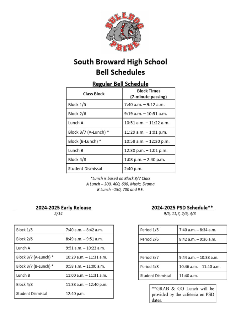 SBHS Bell Schedule 2024-2025 | PDF