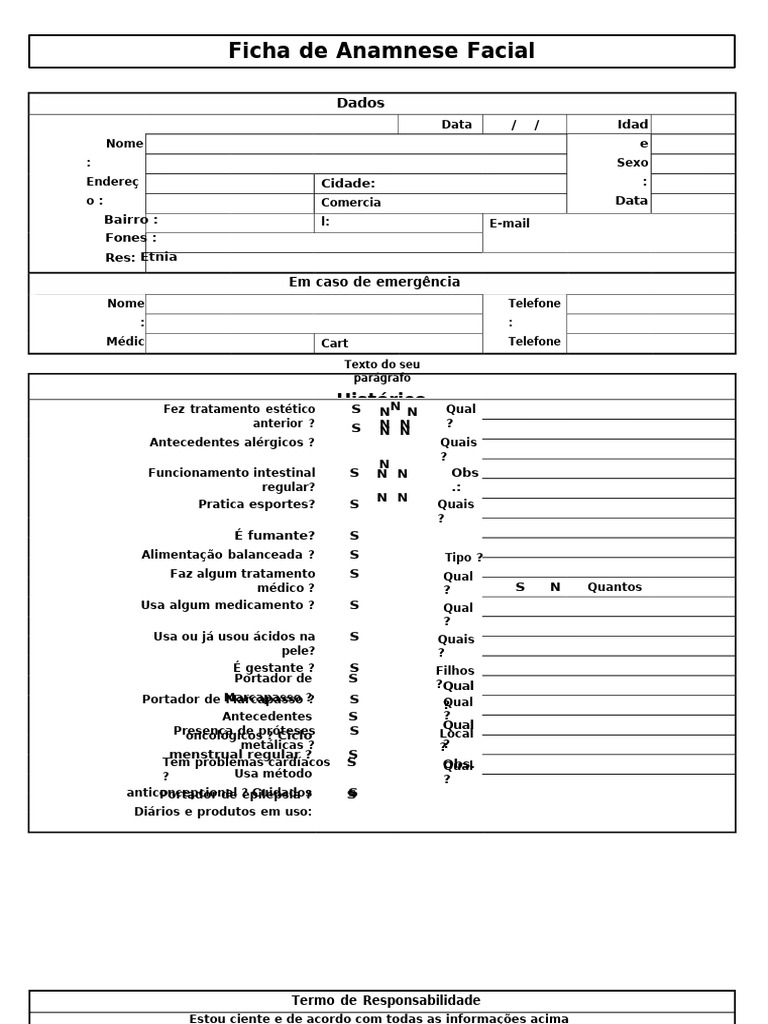 downloads_Ficha de Anamnese Facial.pdf | PDF | Medicina Clínica | Remédio