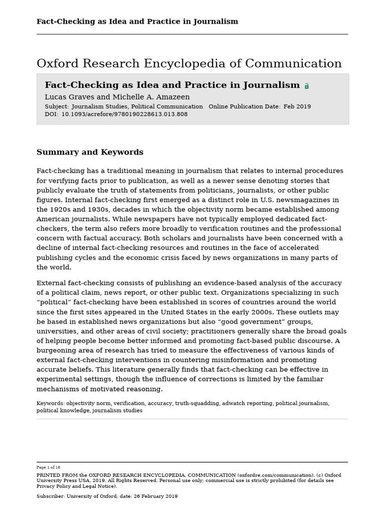 Graves and Amazeen 2019 Fact-Checking As Idea | PDF | Journalism ...