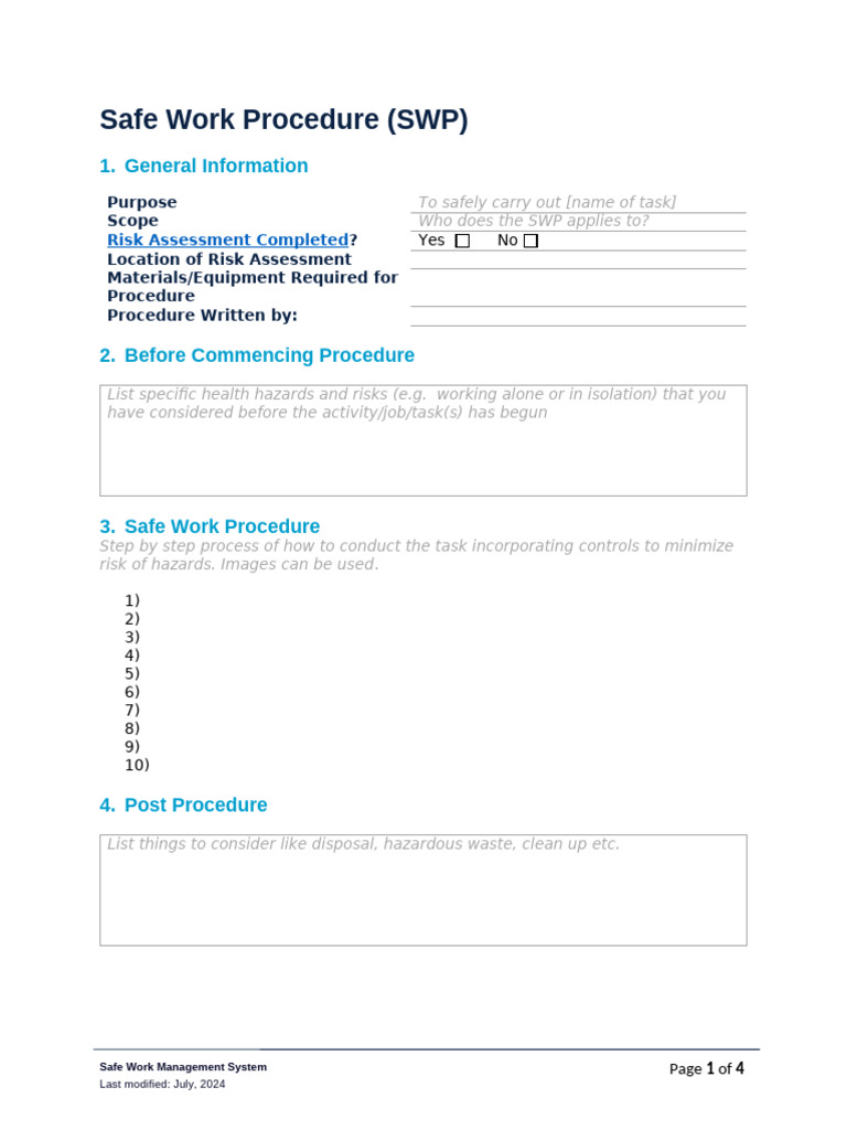 General-SWP-Template | PDF | Personal Protective Equipment | Underwater ...