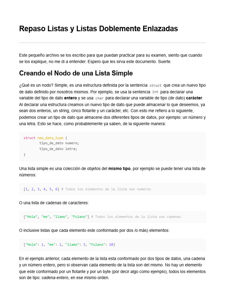 Repaso Listas y Listas Doblemente Enlazadas | PDF | Tipo de datos | C