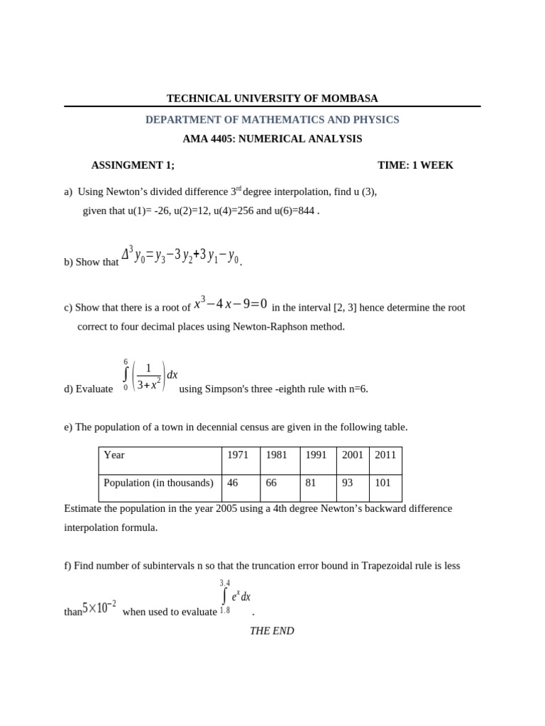 Numerical Analysis Assignment Tasks | PDF