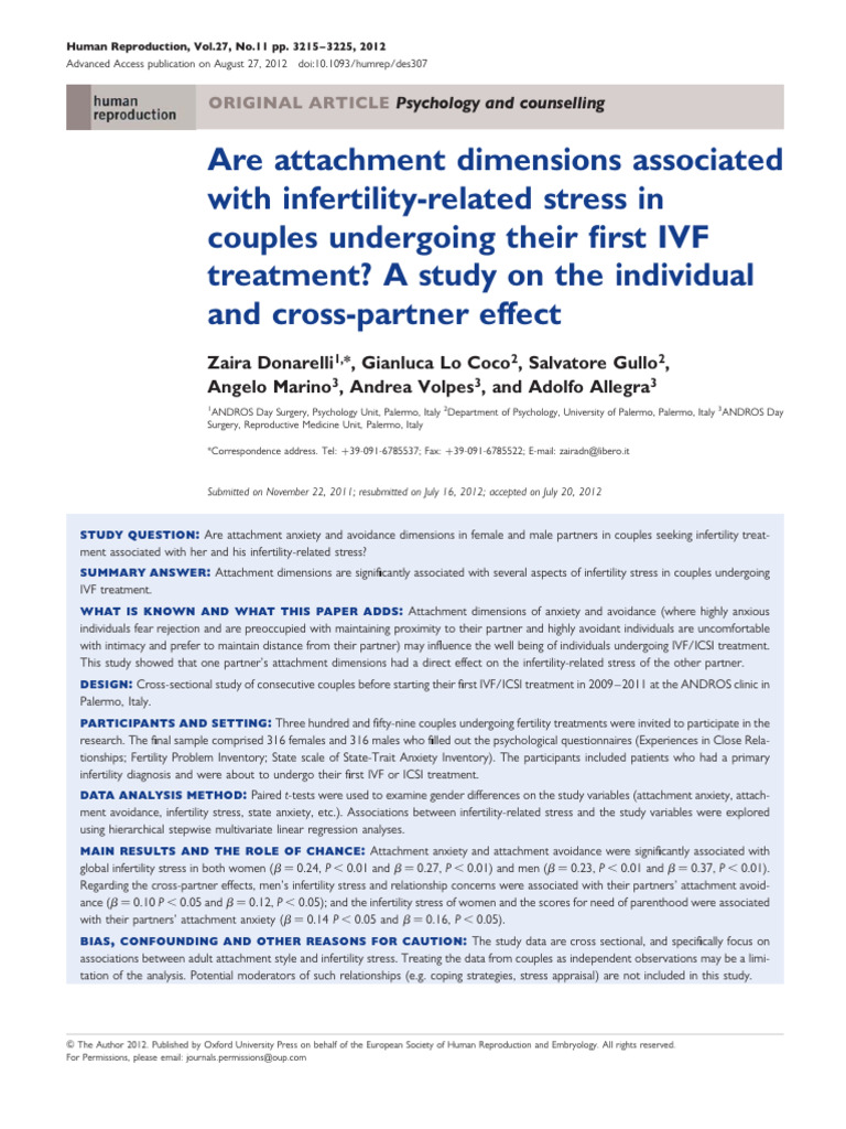 Attachment Styles and IVF Stress Impact | PDF | Attachment Theory | In ...