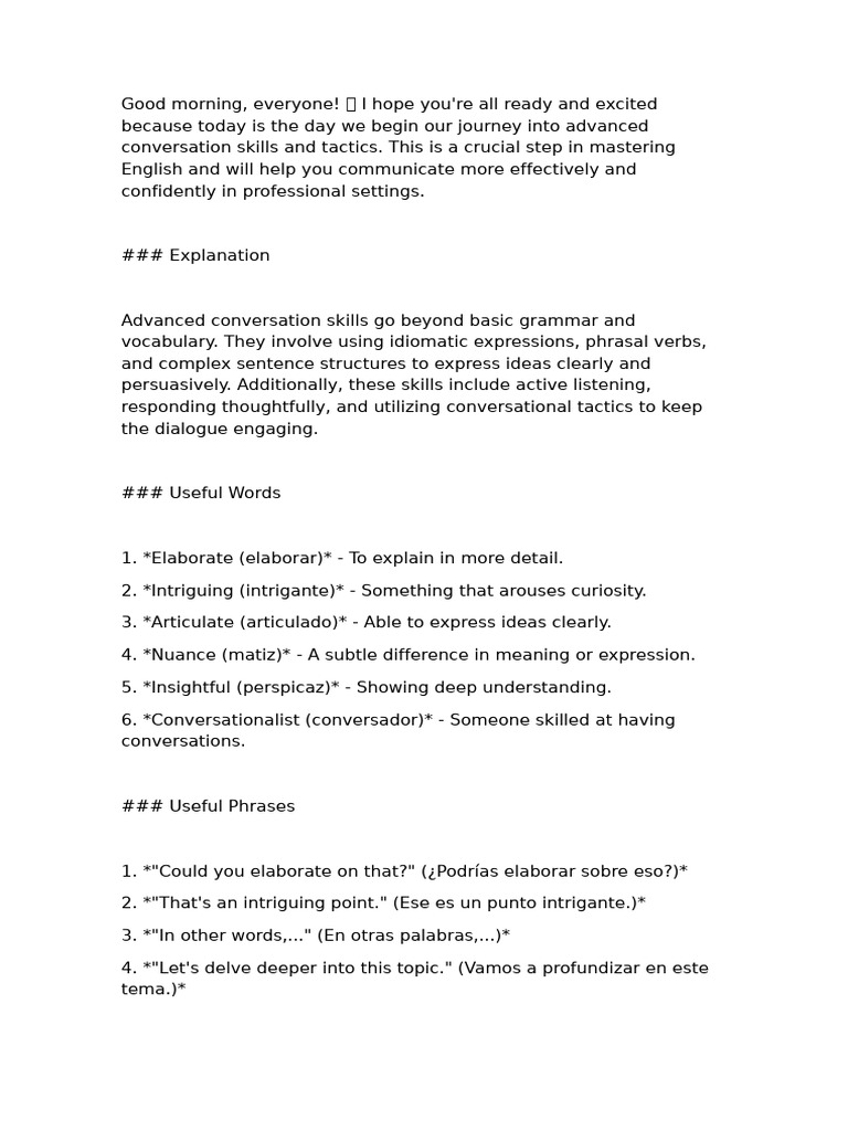 Advanced Conversation Skills Training | PDF | Idiom | Conversation