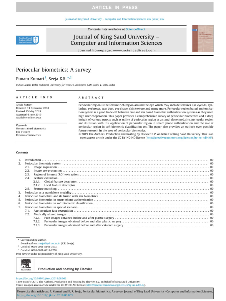 Periocular Biometrics A Survey | PDF | Biometrics