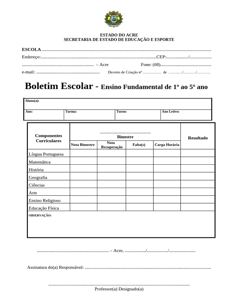 Boletim 1º Ao 5º Ano 2 | PDF