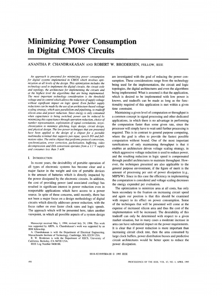 Minimizing Power Consumption in Digital CMOS Circuits | PDF | Logic Gate | Cmos