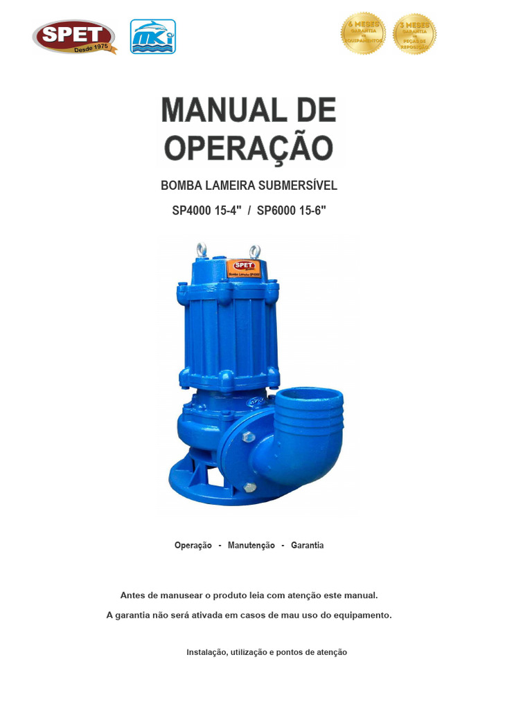 Manual da Bomba Submersível SP4000/SP6000 | PDF | Bomba | Parafuso