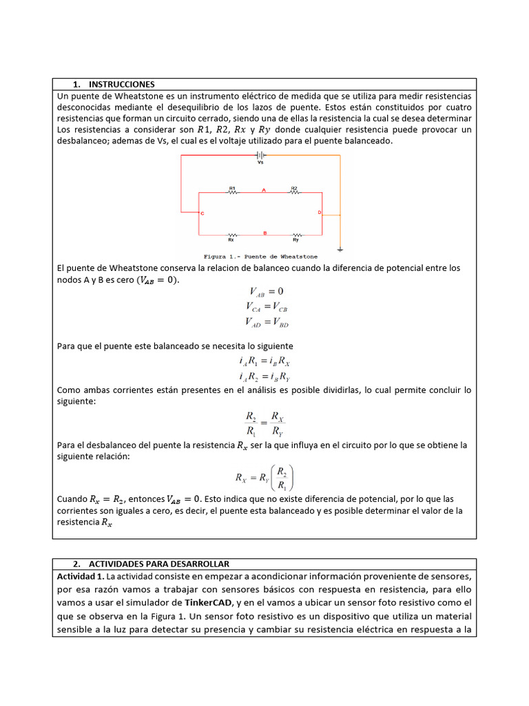 Pr02 Puente de Wheatstone | PDF | Resistencia Eléctrica y Conductancia | Sensor
