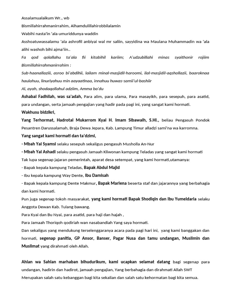 Teks MC Pengajian Mbah Kung Lampung PRINT A4 | PDF