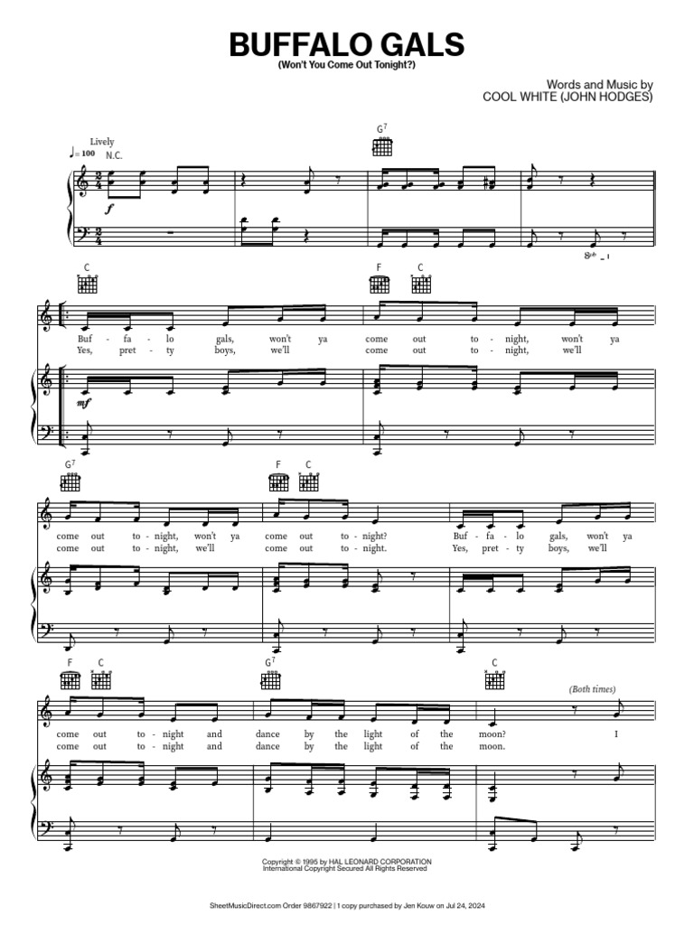 Buffalo Gals Sheet Music Lyrics | PDF
