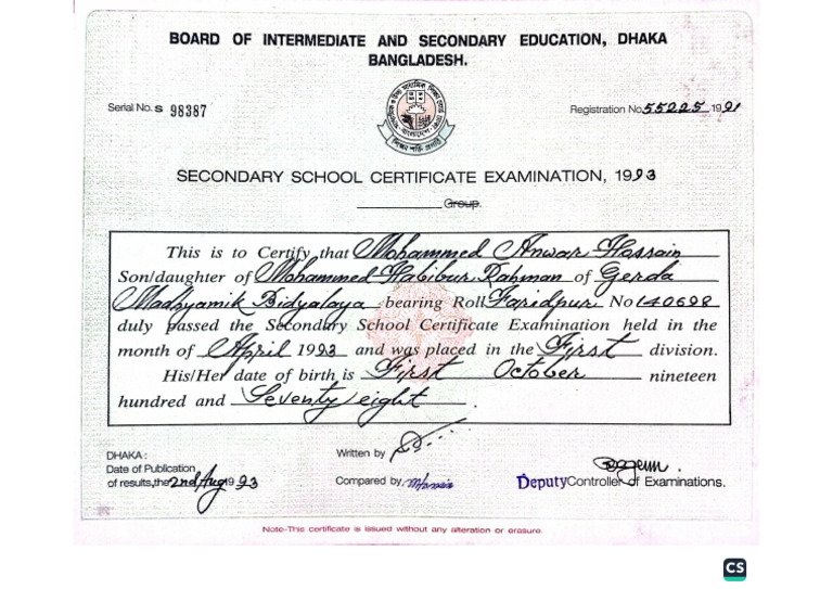 SSC Certificate | PDF