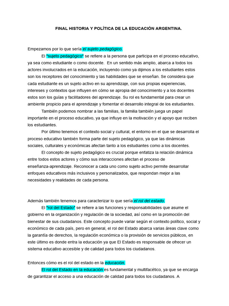 Final Historia y Política de La Educación Argentina | PDF | Plan de ...