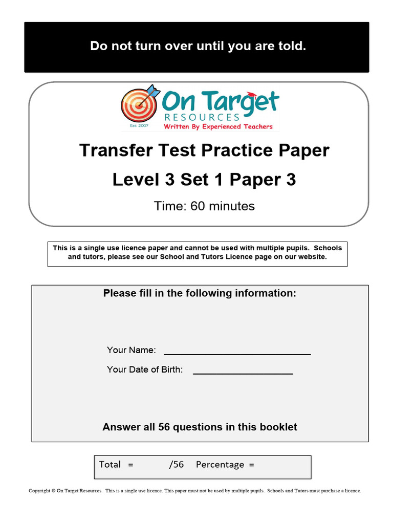 Transfer Test Level 3 Set 1 Paper 3 Huxaqz | PDF | Rectangle ...