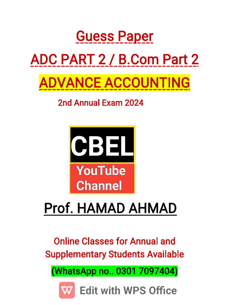 Guess Paper Advance Accounting by Cbel Youtube Channel | PDF