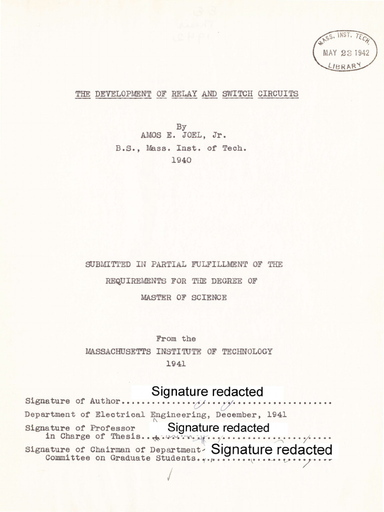OF Relay Circuits: Signature Redacted | PDF | Relay | Inductance