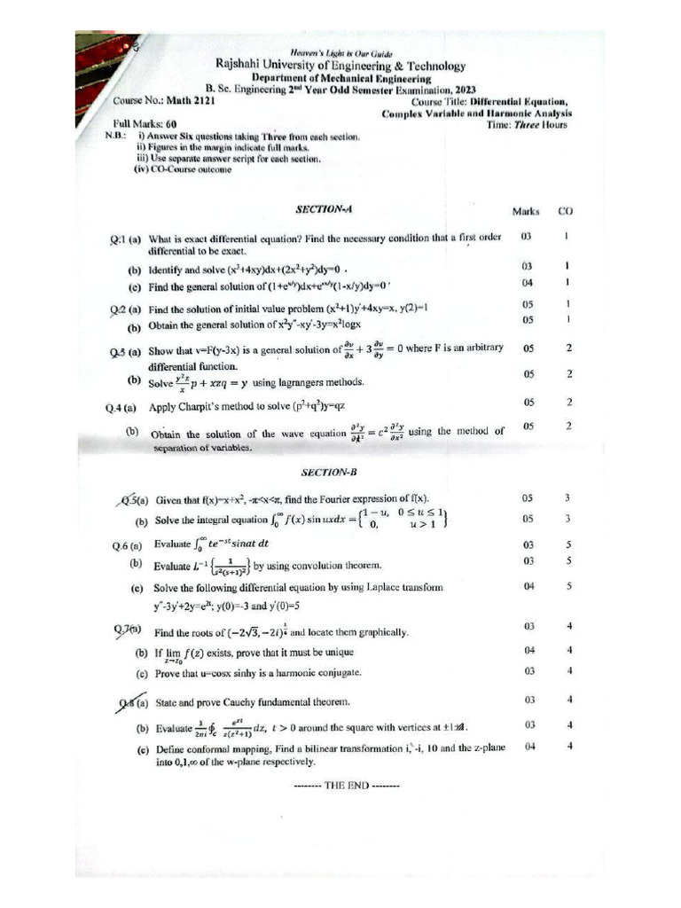 MATH 2121 Previous Year Ques. (2023-15) | PDF