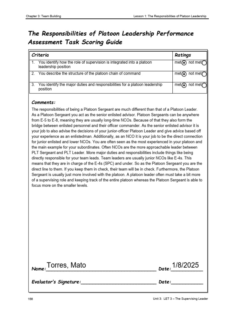 Platoon Leadership Responsibilities Guide | PDF | Non Commissioned ...