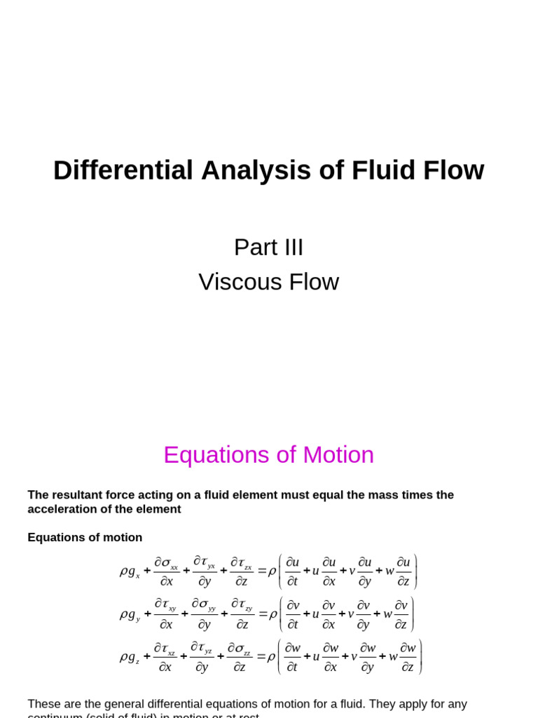 CH 6 Differential Analysis of Fluid Flow Part III Viscous Flow | PDF ...