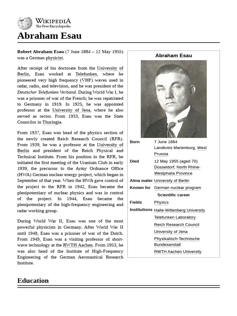Abraham Esau | PDF | Defense Policy | Nuclear Physics