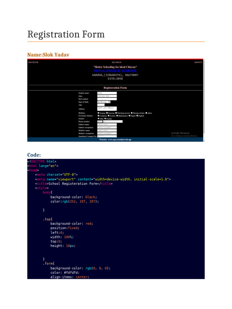 Registeration Form Project | PDF | Nepal
