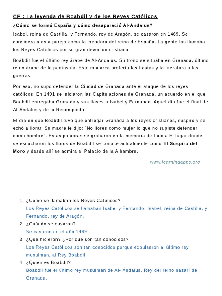 La Leyenda de Boabdil y de Los Reyes Católicos | PDF