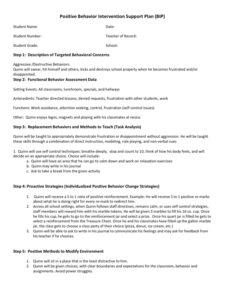 Positive Behavior Intervention Support Plan | PDF | Self-Improvement