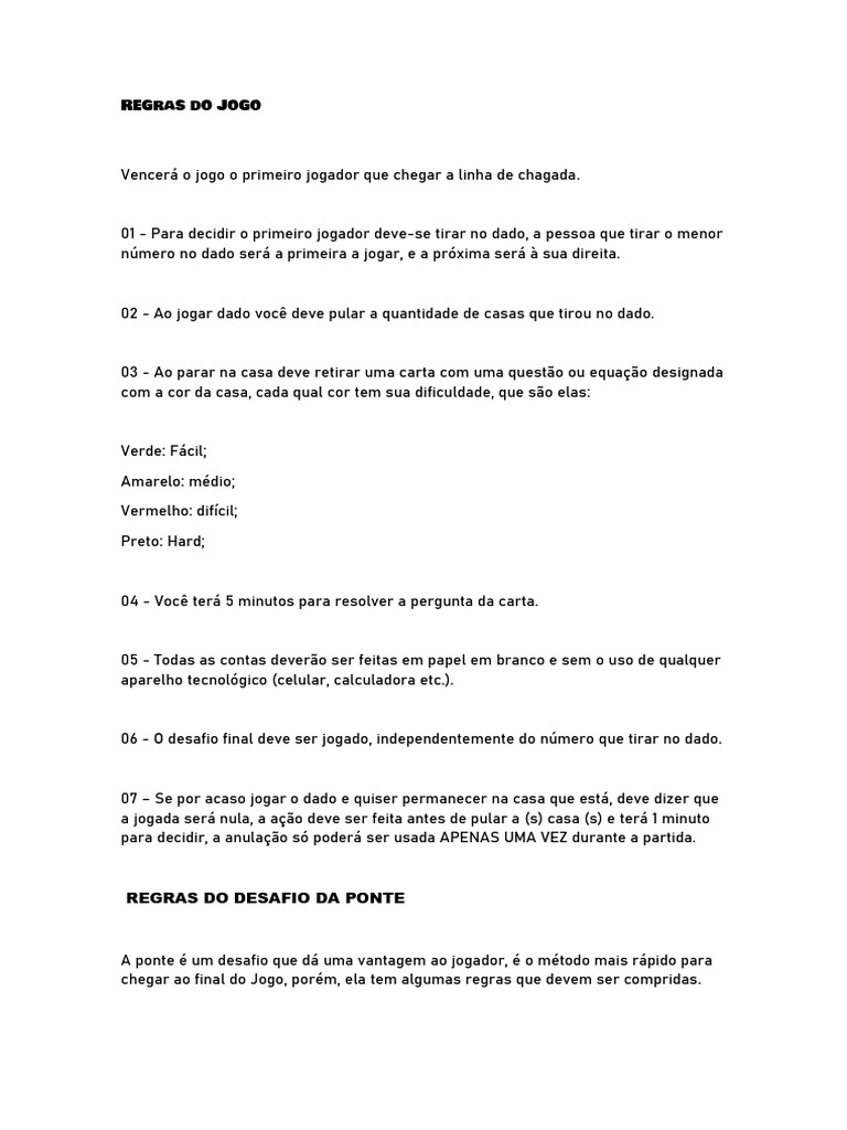Regras Do Jogo | PDF