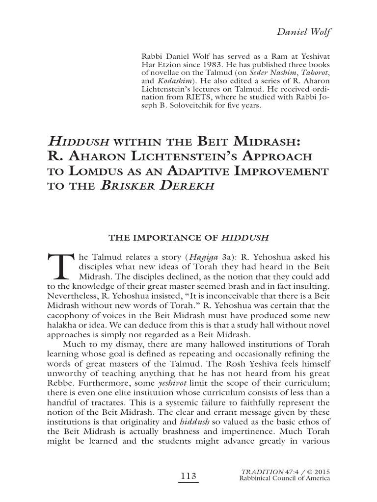 THE IMPORTANCE OF HIDDUSH/Rav Daniel Wolf | PDF | Talmud | Judaism