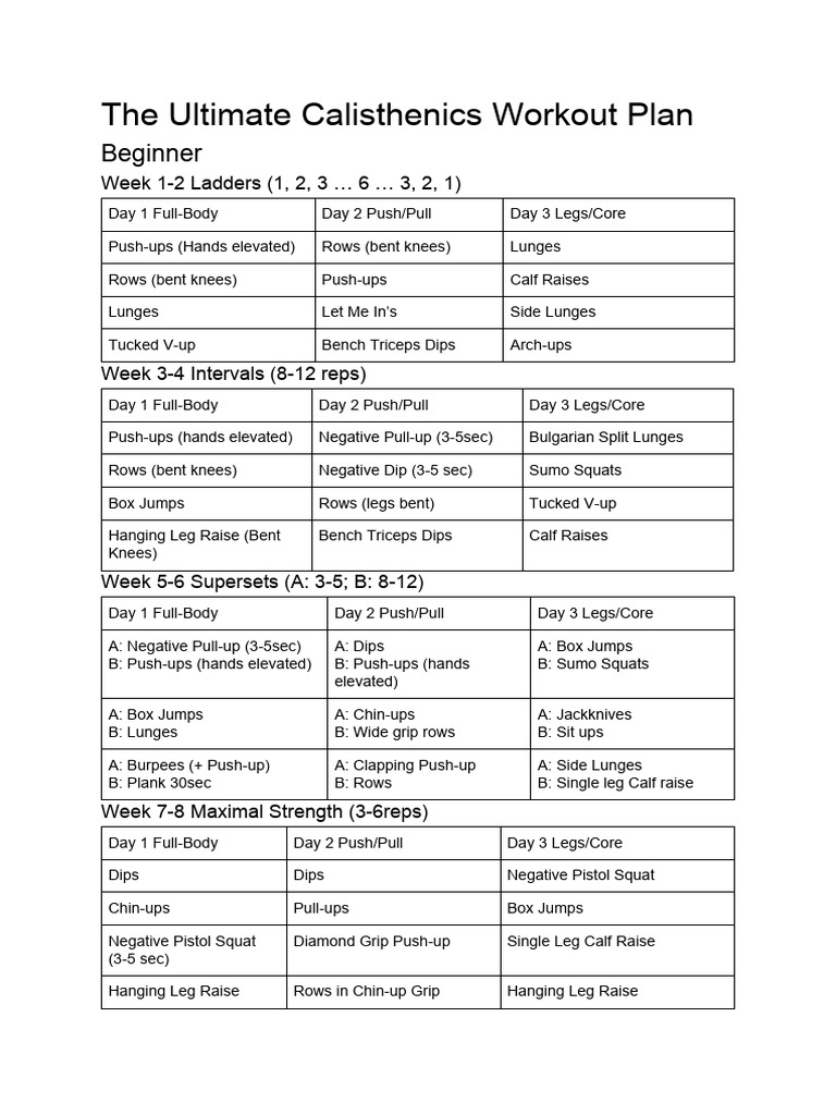 The Ultimate Calisthenics Workout Plan | PDF | Strength Training ...