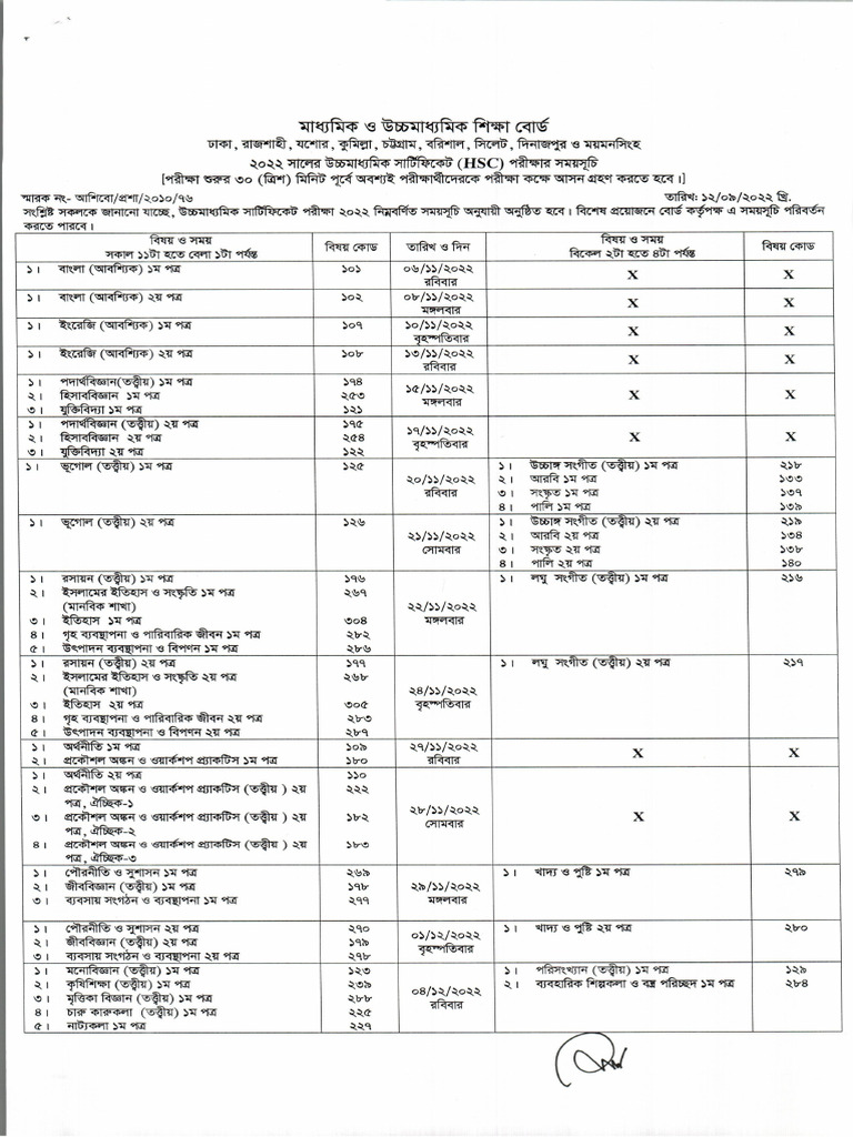 HSC Exam Routine 2022 | PDF