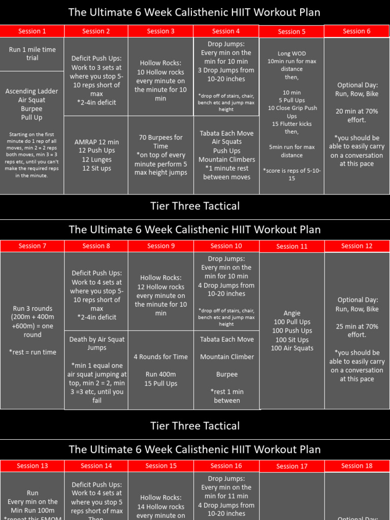 The Ultimate 6 Week Calisthenic HIIT Workout Plan | PDF | High ...