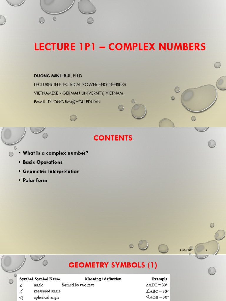 Lecture 1P1 Complex Numbers B&W Updated | PDF | Root Mean Square | Inductor
