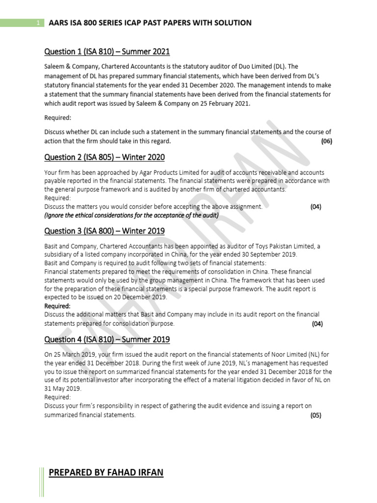 Aars Isa 800 Series Icap PP With Sol by Fahad Irfan | PDF | Auditor's Report | Audit