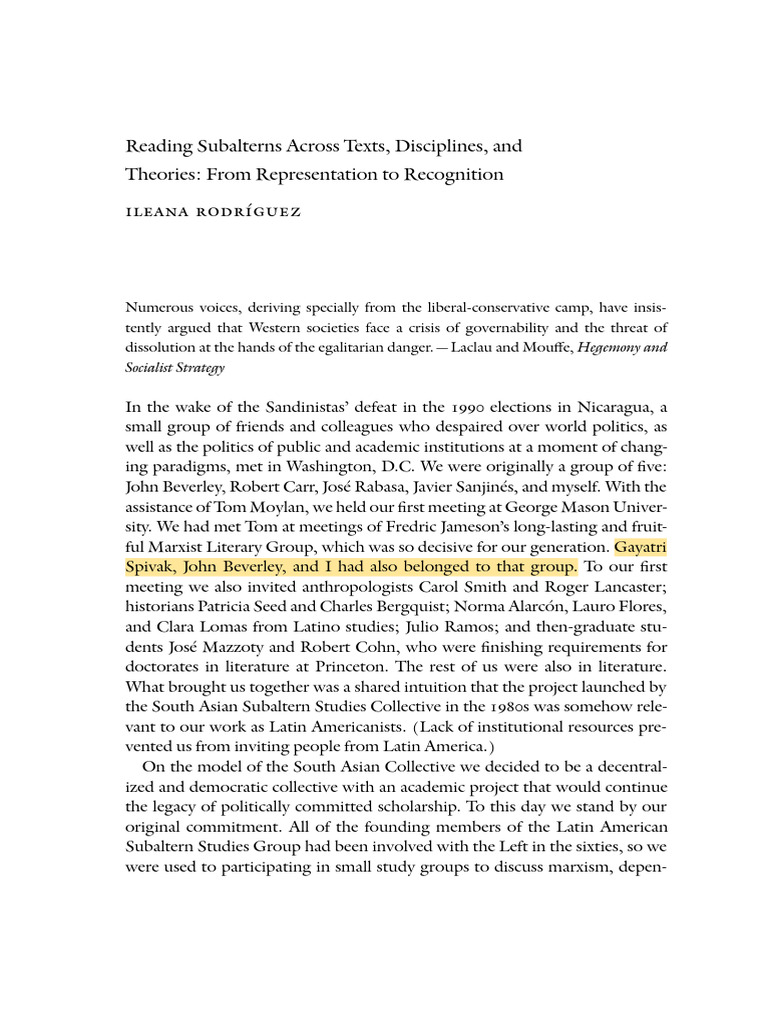 The Latin American Subaltern Studies Group | PDF | Postcolonialism ...