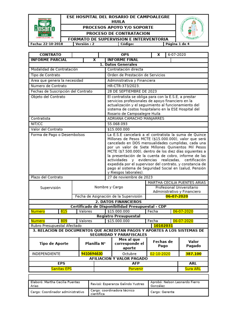 5. Formato de Supervision de Actividades Adriana Ok | PDF | Hospital