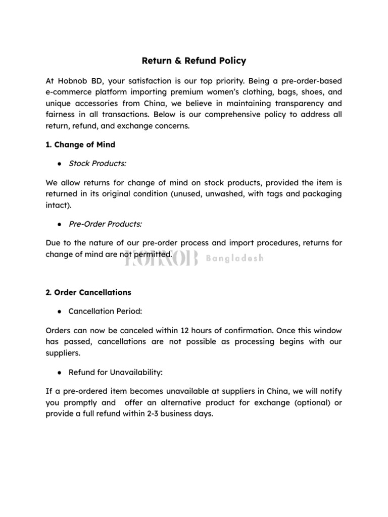 Return and Refund Policy | PDF