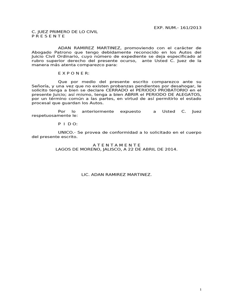 Solicitud de Cierre de Pruebas y Apertura de Alegatos | PDF