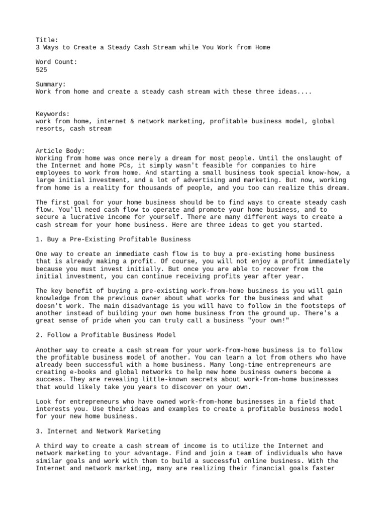 3 Ways to Create a Steady Cash Stream While You Work From Home | PDF ...