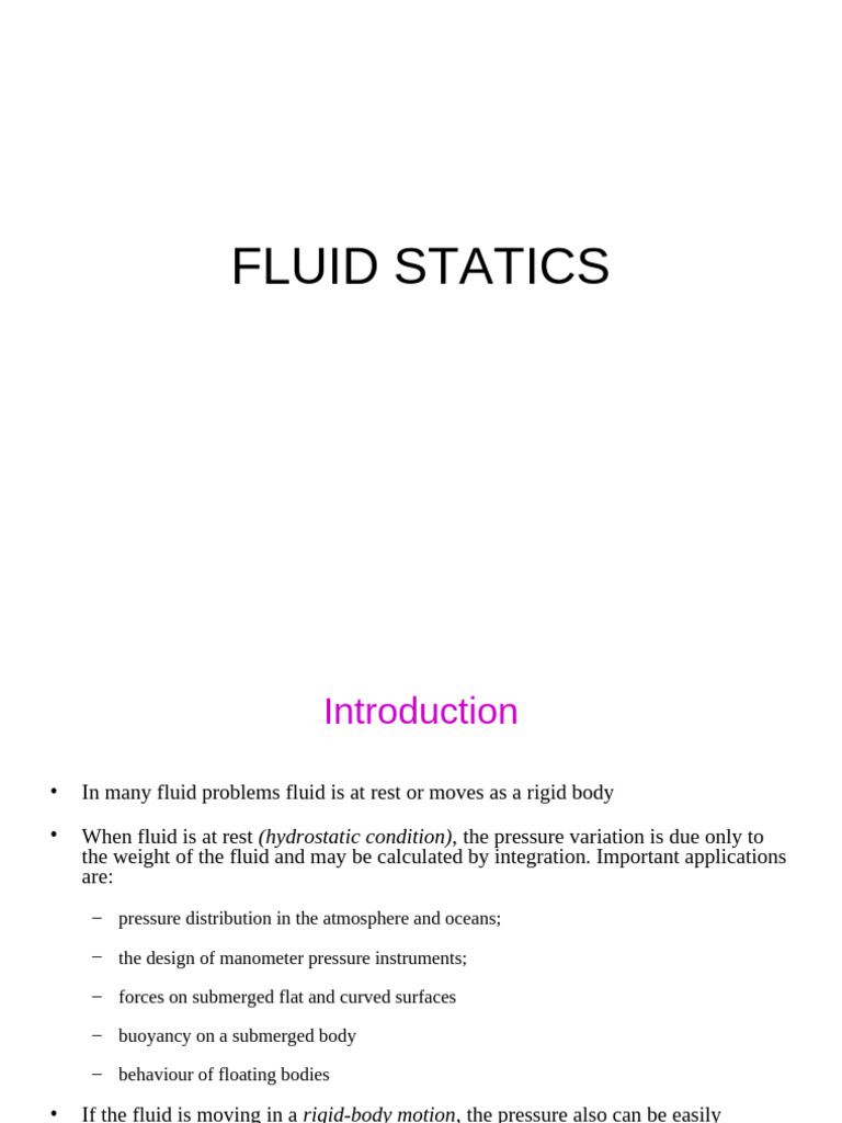Fluid Statics | PDF | Buoyancy | Pressure Measurement